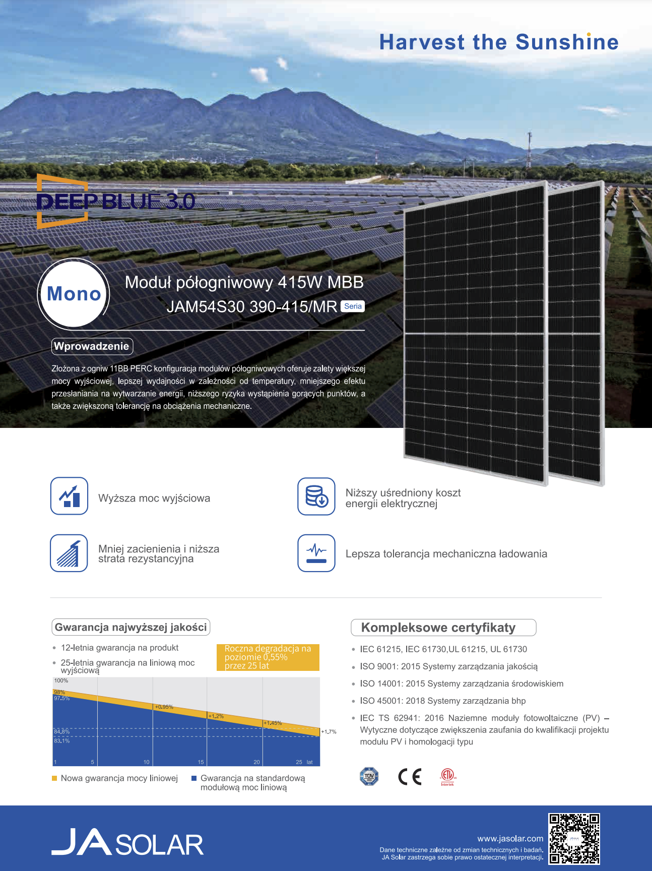 Panel fotowoltaiczny JA Solar JAM54S30-HC MONO 405W MR Czarna Rama
