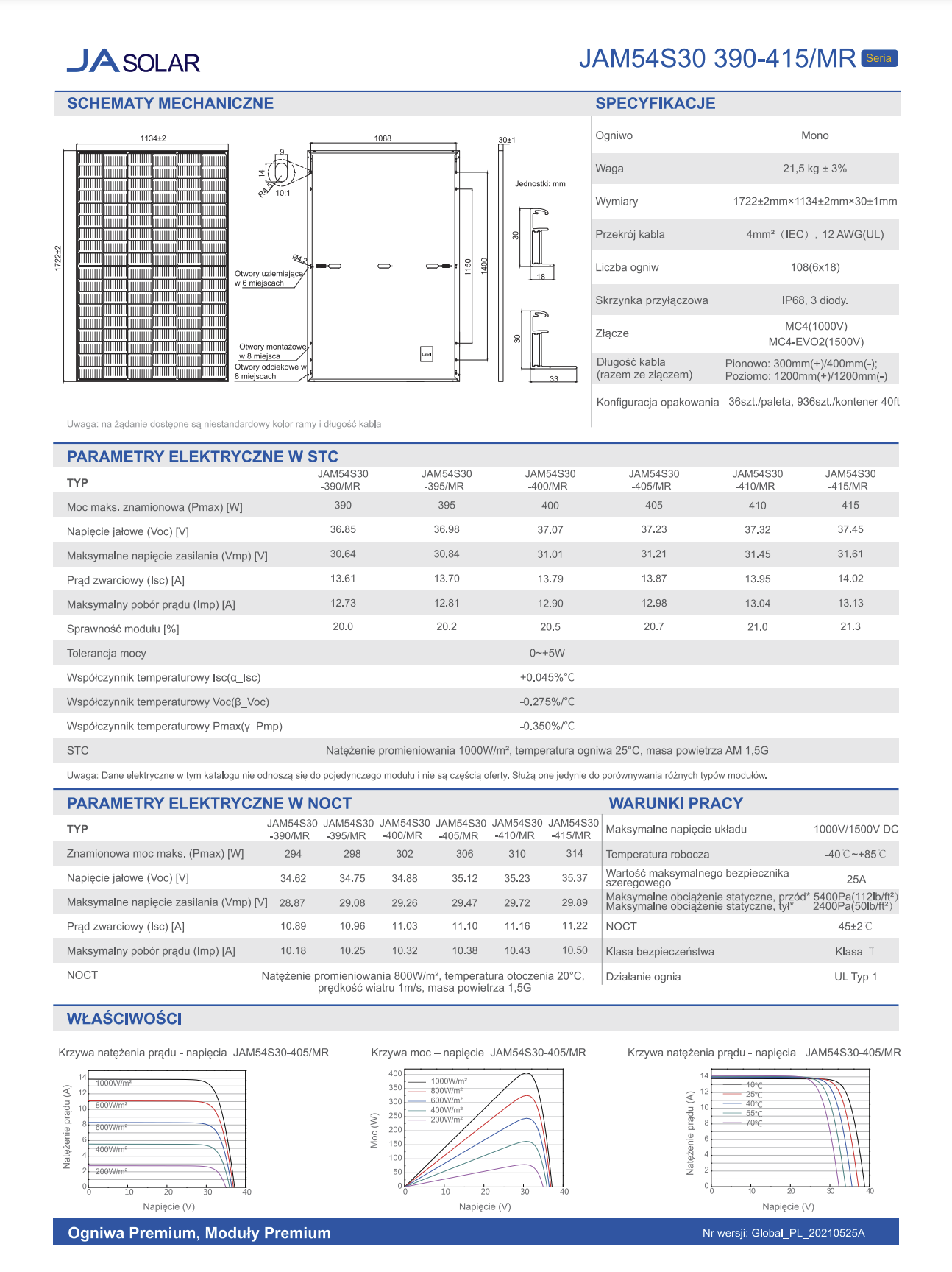 Panel fotowoltaiczny JA Solar JAM54S30-HC MONO 405W MR Czarna Rama