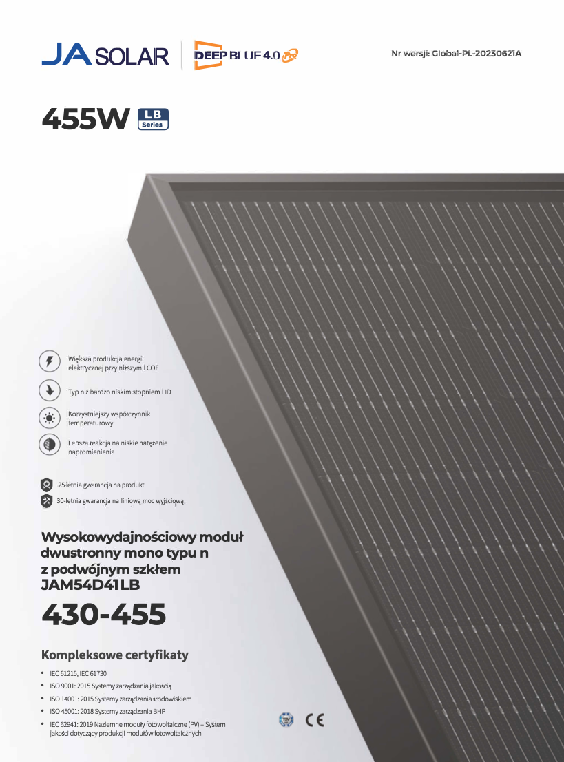 Panel fotowoltaiczny JA Solar 440 JAM54D41-440 LB Bifacial FB - Dobra ...